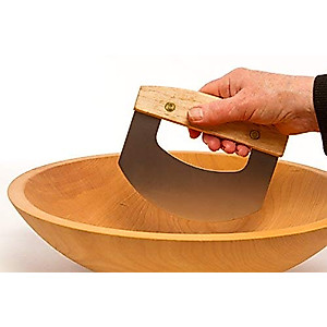 EZ Hold Wooden Chopped Salad Bowl 12" with Matching Maple Handled Mezzaluna