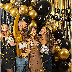 New Years Eve Party Supplies 2024 Kit - Pack of 125, Huge Gold 2024 Balloons, Happy New Year Banner, Black and Glod Hanging Swirls, Gold Fringe Backdrop for NYE Decorations 2024, New Years Party Décor