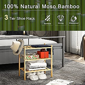 Furshus 3-Tier Small Shoe Rack for Entryway, Stackable | Heavy Duty | Multi-Function, Bamboo Free Standing Shoe Racks for Bedroom Hallway Closet
