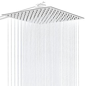TOOGOU Modern Rain Shower Head, 12 inch, High Pressure, Stainless Steel, Self-Cleaning Nozzle, Easy Install, 1 Setting, Polished Finish