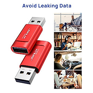 JSAUX USB Data Blocker, (4-Pack) USB-A Defender Only for Quick Charge, Protect Against Juice Jacking, Refuse Hacking Provide Safe Charging- Red