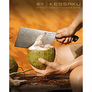 KESSAKU Meat Cleaver Butcher Knife - 7 inch - Damascus Dynasty Series - Heavy Duty - Razor Sharp - Forged 67-Layer Japanese AUS-10V High Carbon Stainless Steel - G10 Garolite Handle with Blade Guard