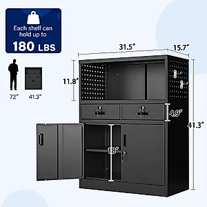 Yizosh Locking Cabinet with 2 Drawers, Metal Storage Cabinet with Locking Doors and Shelves - 41.3" Steel Lockable Storage Cabinet, Metal Cabinet for Home Office, Garage, School (Black)