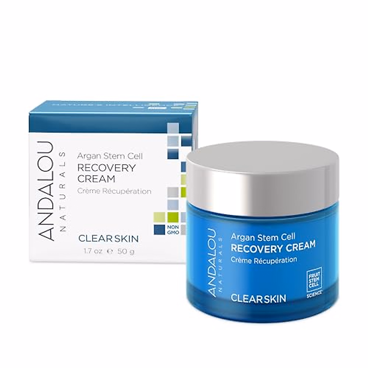 Andalou Naturals Argan Stem Cell Recovery Cream oz For Oily or Overreactive Skin Helps Clarify Cleanse Pores for Glowing Skin, Aloe Vera, 1.7 Ounce