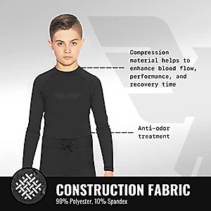 Elite Sports Rash guards for boys and girls, full sleeve compression BJJ kids and youth rash guard (Black, Medium)