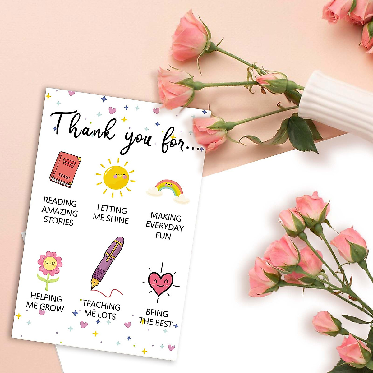 Zyulin Lovely Thank You Teacher Card, Great Teacher Appreciation Gifts Card from Students, Thank You for Helping Me Grow Card, End of Term Gift