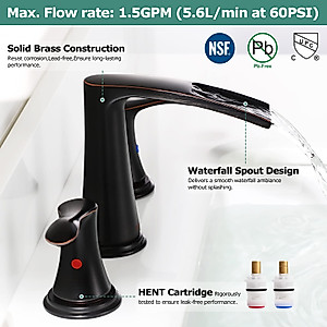PARLOS Waterfall Widespread Bathroom Faucet Double Handles with Metal Pop Up Drain & cUPC Faucet Supply Lines, Oil Rubbed Bronze, Demeter 1431803