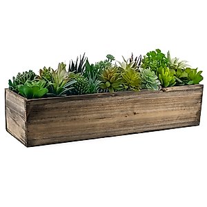 CYS EXCEL Rectangular Planter Box with Removable Zinc Metal Liner (H:8" Open:32"x8") | Multiple Size Choices Wood Rectangular Planter | Indoor Decorative Window Box