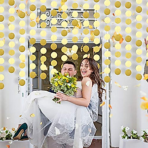 10 Pcs 131 ft Glitter Paper Circle Dots Circle Garlands Coin Garland Hanging Banners Dot Streamer Backdrop Background Decor for Birthday Baby Shower Wedding Party (Champagne Gold)