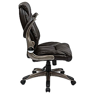 Office Star FL Series Faux Leather Mid-Back Manager's Office Chair with Padded Flip Arms, Espresso with Cocoa Base