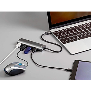 Monoprice 4 Port USB-C Hub - Aluminum, SuperSpeed Transfer Rates, Compatible With Apple MacBook, Google Chromebook & More, Gray