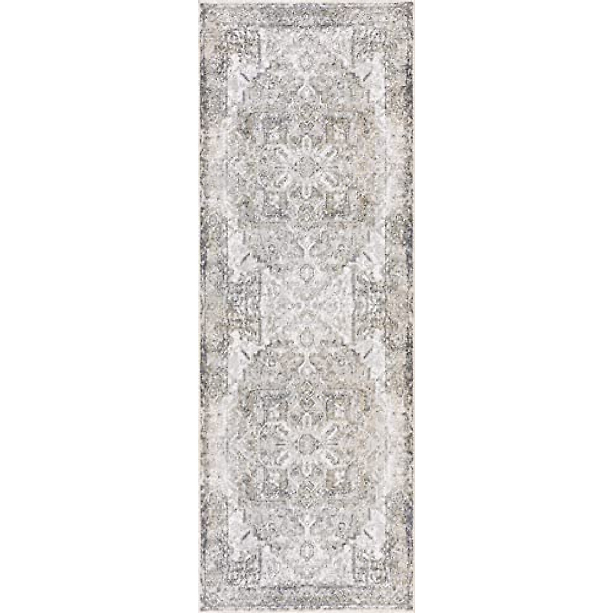 Hauteloom Hera Machine Washable Living Room Bedroom Area Rug - Pet Friendly - Vintage Distressed - Bohemian Oriental Persian Traditional Look - Olive Green, Grey, Beige - 7'10" x 10'2"