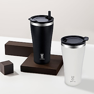 Yawbay Insulated Coffee Tumbler With Built-In Straw, 20 oz Travel Coffee Mug With 2-In-1 Lid, Spill Proof Tumbler With Straw, Stainless Steel Double Wall Vacuum Ice Coffee Thermal Cup (Black)