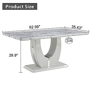 63" Luxurious White Imitation Marble Dining Table, Modern Rectangular Dining Table with Faux Marble Top and U-Shape MDF Base, Office Computer Table for Kitchen Living Dining Room(No Chairs)