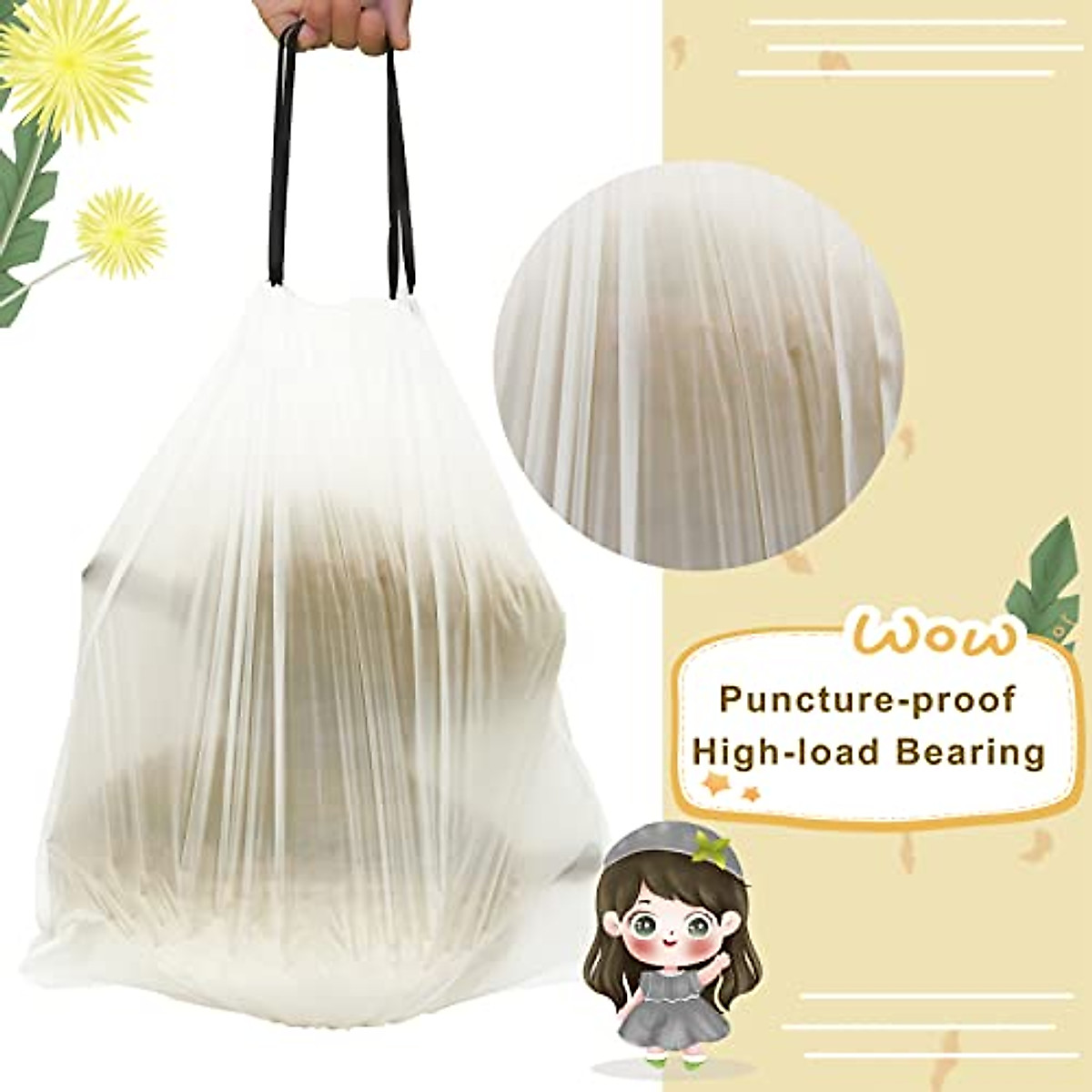 LEAMOO 7 to 8 Gallon / 30 Liter Gallon Drawstring Trash Bag, Thickened Medium Garbage Bags, 60 Count