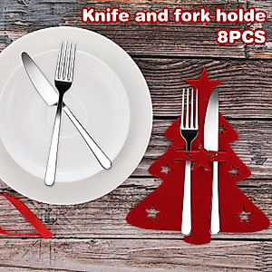 Molain Christmas Tree Cutlery Holders, 8pcs Christmas Cutlery Holders, Christmas Silverware Holders Set, Xmas Table Decorations, Pockets Knifes Forks Tableware Bags Dinnerware for Party Home Decor