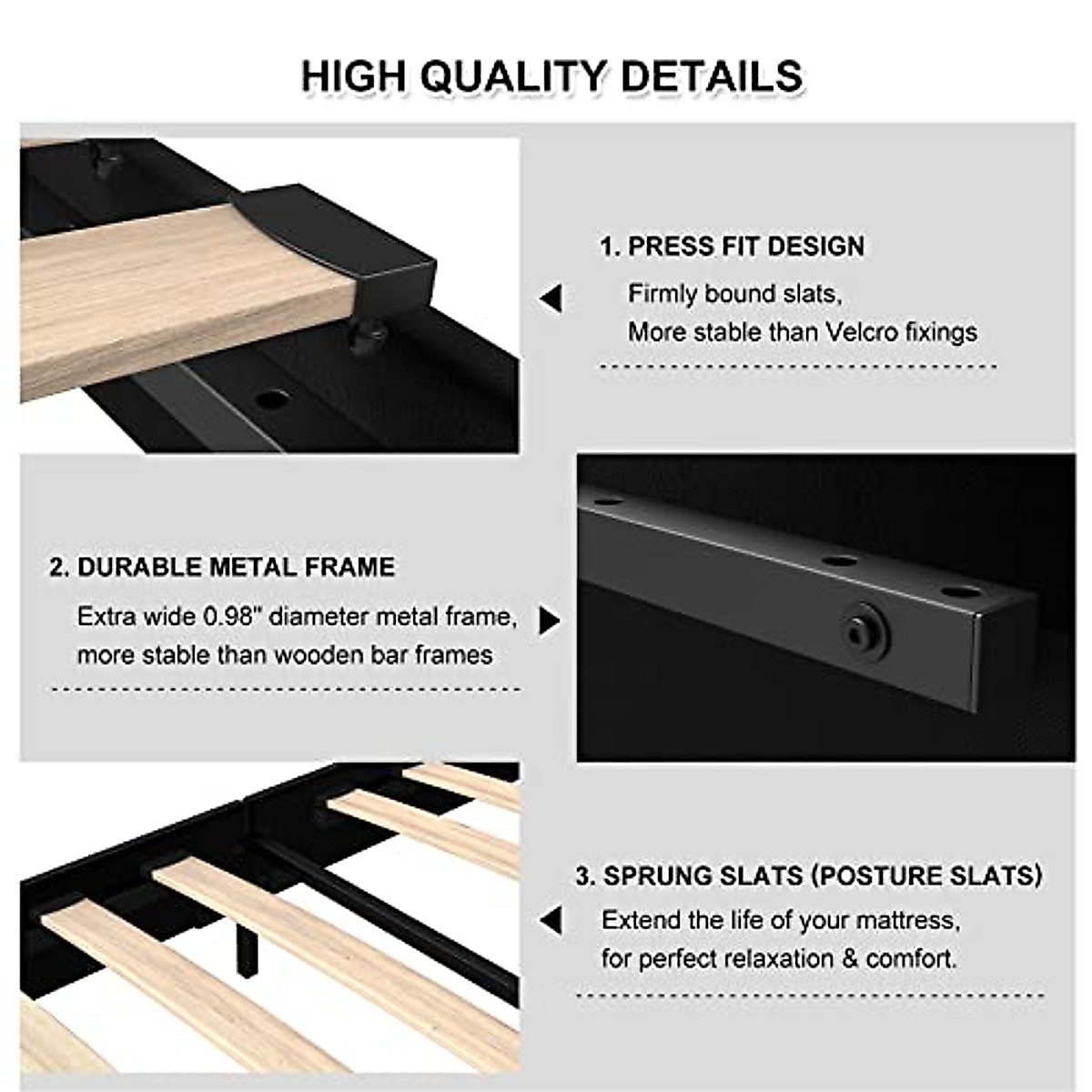 Flolinda King Size Bed Frame, Upholstered Bed Frame with Tall Tufted Velvet Headboard, Heavy Duty Metal Mattress Foundation with Wooden Slats, King Bed Frame No Box Spring Needed, Easy Assembly