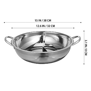 Hemoton Hot Pot with Divider Dual Sided Chinese Shabu Shabu Pot Stainless Steel Two-Flavor Pot Stockpot Pots for Induction Cooktop Gas Stove Silver 32cm