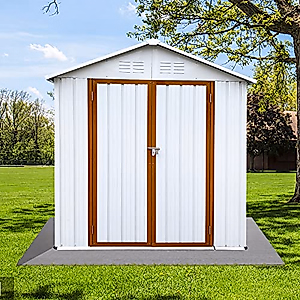 Morhome 6 x 4 FT Outdoor Storage Shed, Metal Garden Tool Shed, Outside Sheds & Outdoor Storage Galvanized Steel with Lockable Door for Backyard, Patio, Lawn, Brown