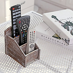 MyGift Rustic Torched Wood Remote Control Holder for Table, 3 Slot Multipurpose Organizer Storage Caddy