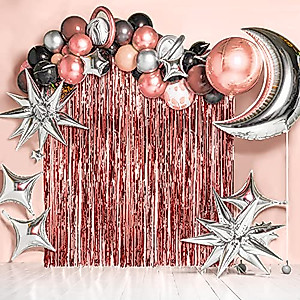 10 Pcs Rose Gold Fringe Curtain 3.2 x 8 Feet Rose Gold Party Streamers Rose Gold Birthday Backdrop Party Curtain Decorations Metallic Backdrop Curtains for Wedding Engagement Bachelorette Party
