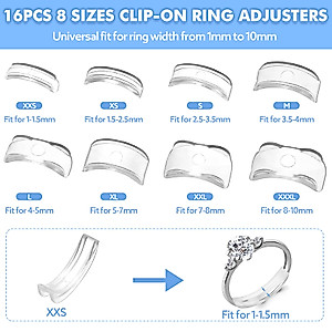Anpro Ring Size Adjuster for Loose Rings- 118 Pcs Ring Size Adjusters Set Includes 16 Plug-in Invisible Ring Adjuster, 8 Spiral Silicone Tightener, EVA Invisible Sticker,Ring Size Measuring Tool