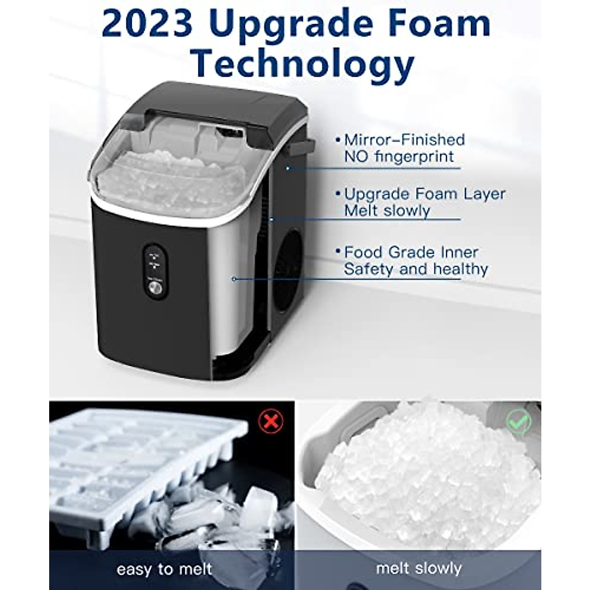 Kndko Nugget Ice Maker Countertop,34lbs/Day,Portable Crushed Ice Machine,Self Cleaning with One-Click Design & Removable Top Cover,Soft Chewable Pebble Ice Maker for Home Bar Camping RV,Black Basic