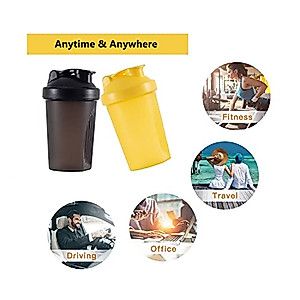GAISHION Shaker Bottle Protein Shakes and 16-Ounce/400ML Shaker Bottle with Whisk Balls,Free of BPA plastic (Black+Yellow(2PCS))