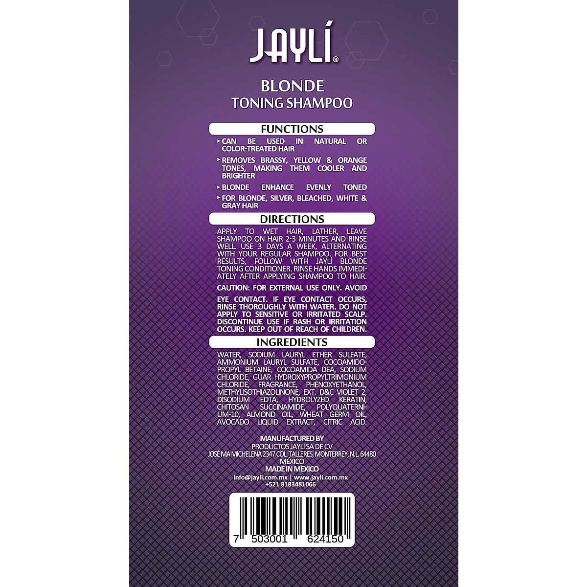 Blonde Toning Shampoo & Conditioner 2 Pack Jayli (Purple Toning for brassy and yellow tones) 14.8 Fl Oz
