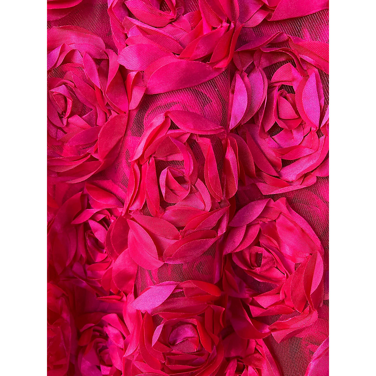 Maci HOT Pink 3D Floral Polyester Satin Rosette on Mesh Fabric by The Yard - 10057