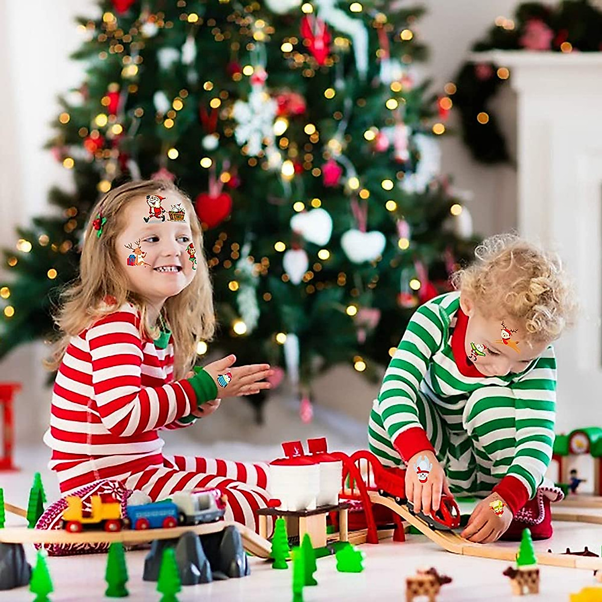 Temporary Tattoo for Kids Adults, 228 PCS Christmas Waterproof Body Stickers, Face Fake Tattoos Kit, Cute Tattoo Decorations, Birthday Party Favor Supplies Decor for Boys Girls Children Xmas Holiday