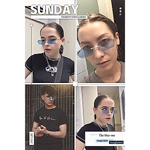 FEISEDY Rimless Sunglasses Y2K Sunglasses Retro Small Narrow Clear Eyewear Vintage Rectangle Sunglasses for Women Men B2643