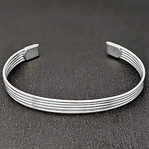Silverly Women's Men's 925 Sterling Silver Polished Multi Band Line Adjustable Cuff Bangle Bracelet