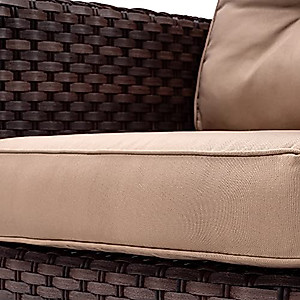 MCombo 4 Pieces Outdoor Patio Furniture Set, Brown Wicker Conversation Set, Outdoor Furniture Sofa Couch with Tempered Glass Table, for Lawn Balcony Gazebo, 9541