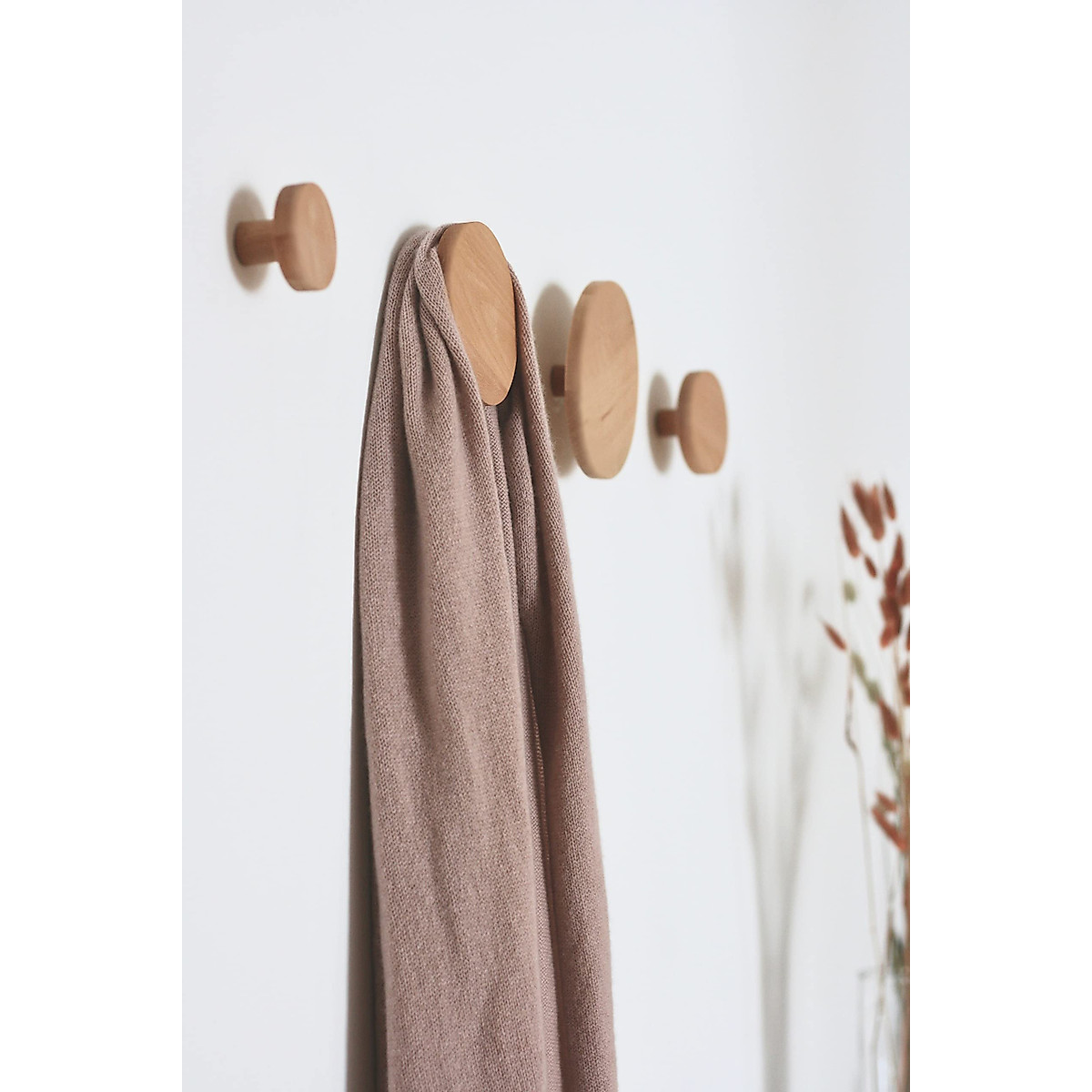 anaan Bubble Coat Hooks Wood Round Wall Hook Wooden Wall Mounted Hangers Clothes Scarf Hat Bag Towel Decoration Design Modern (Set of 4 Beech)