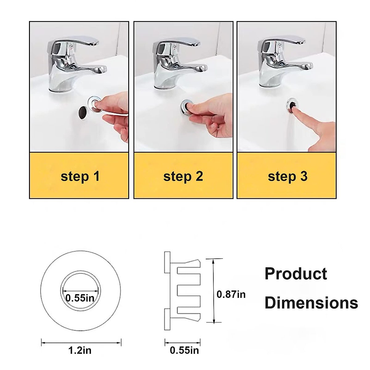 DEAKYNE 2 Pack Sink Overflow Ring Chrome Bathroom Vanity Sink Overflow Cover Insert in Round Trim Cap Brass Material