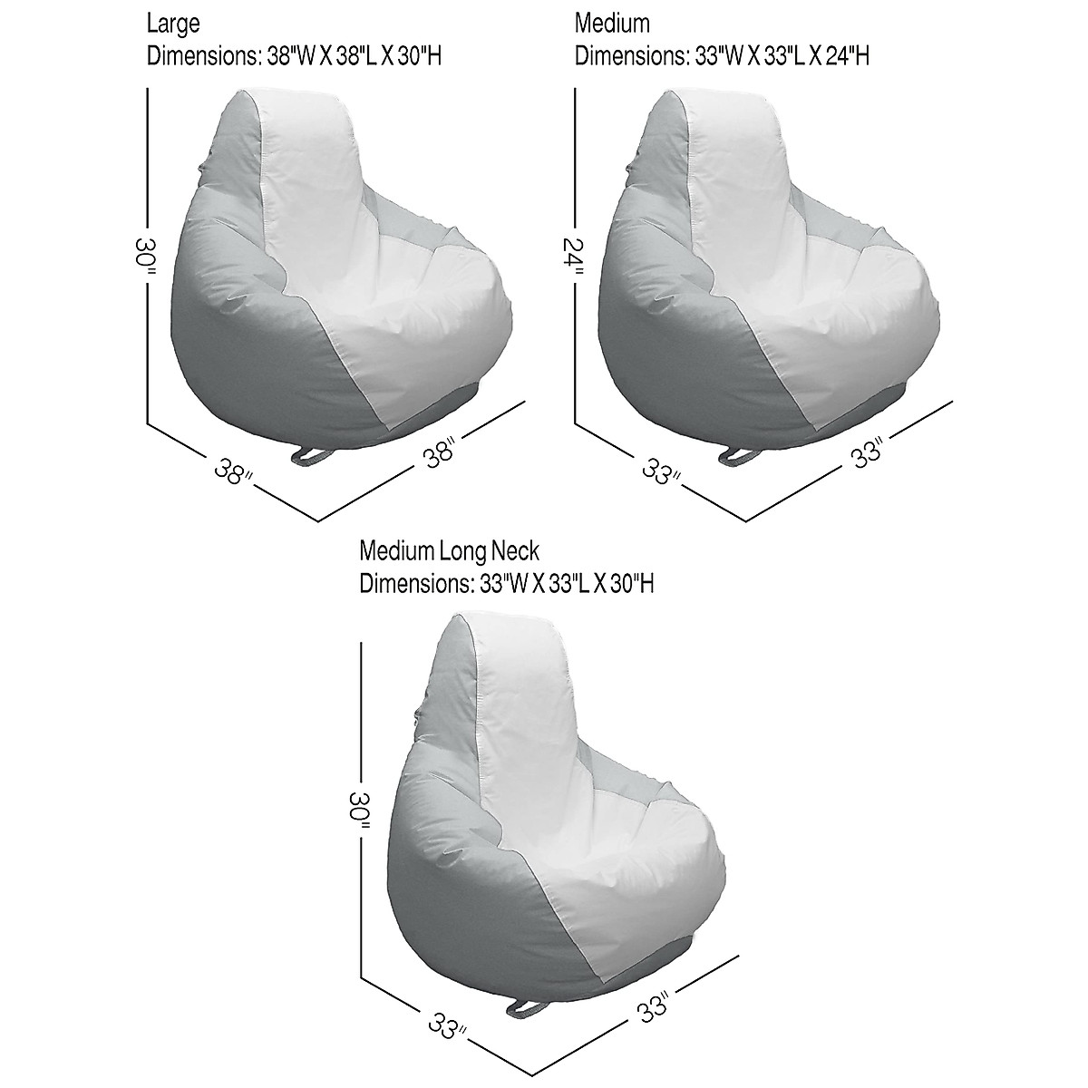 JoyBean Outdoor Bean Bag Chair - Water Resistant Marine Vinyl Ideal for Yacht Boat Pool Patio Garden Marine - Lawn Chair - Patio Furniture - for Adults Teens Kids (Medium, White/LightGray)