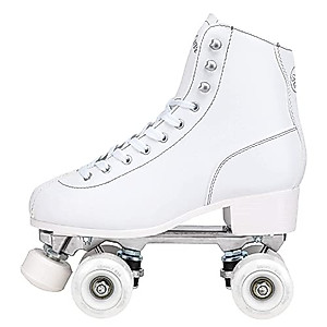 Skate Gear Retro Quad Roller Skates with Structured Boot (White, Women's 13 / Men's 12)