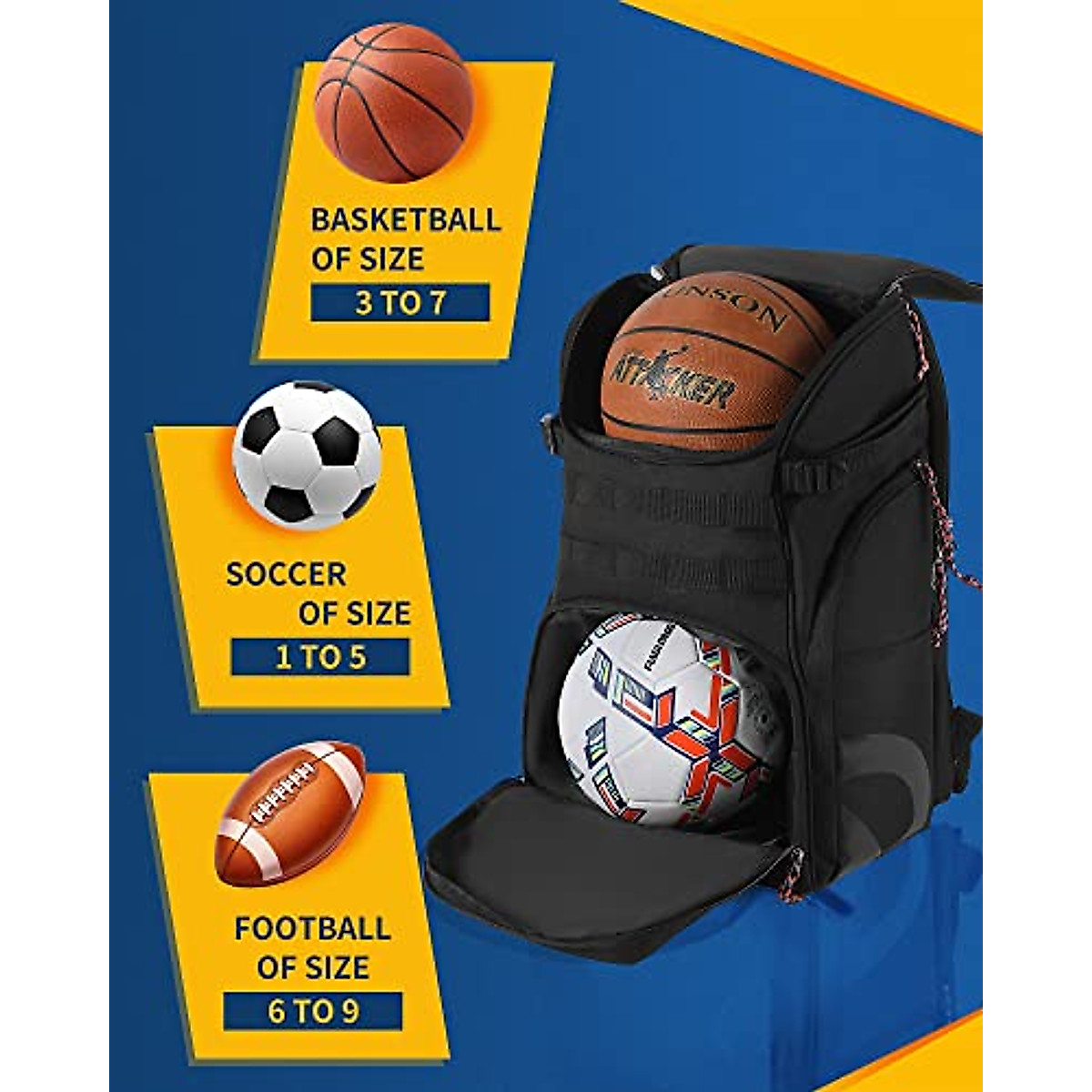 TRAILKICKER 40L Basketball Backpack Large with Ball Compartment and Shoe Pocket Outdoor Sports Equipment Bag for Basketball Soccer Volleyball Gym Swim Travel for Mens Black