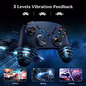 Multi-Platform PC Wireless Controller, Bluetooth Gaming Controller, Compatible with Windows, iPad, Steam, Luna, Laptop, Tablet, and Smart TV, with Double Shock, Macro Keys, Turbo Button, LED Backlight