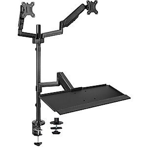 VIVO Black Dual Monitor Sit-Stand Height Adjustable Workstation, Standing Desk Mount with Pneumatic Spring, Holds 2 Screens up to 32 inches STAND-SIT2B