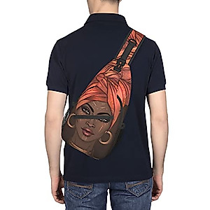 Casual Sling Backpack,African American Woman Crossbody Shoulder Bag Adjustable Chest Rucksack Lightweight Travel Hiking Daypack for Men Women Outdoor Sports Biking Climbing Shopping