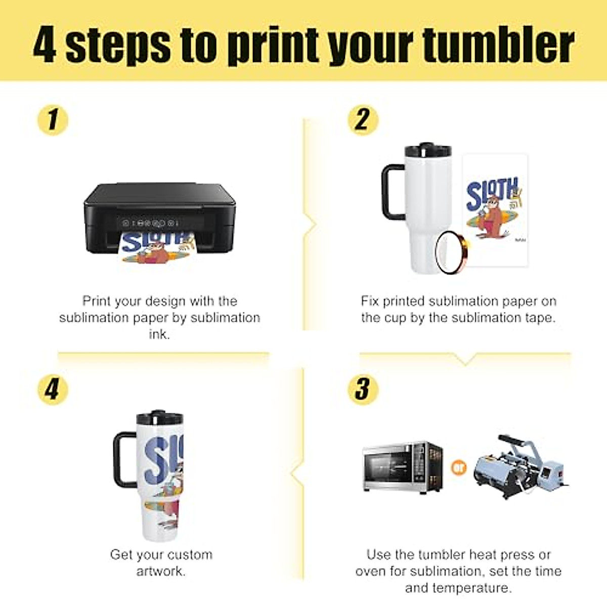 AGH 2 Pack 40 oz Sublimation White Tumbler with Black Handle and Stainless Steel Straw, Insulated Double Wall Vacuum Reusable Cups with Black Leakproof Lid