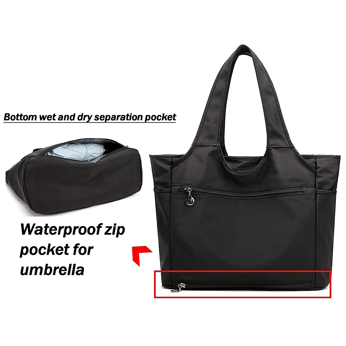 Wxnow Nylon Travel Tote Beach Bag with Zipper for Women Large Shoulder Bag Purse Bags Teacher or Nurse Purple