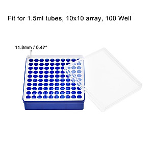 uxcell Centrifuge Tube Rack Storage Box 100-Well Polypropylene Holder for 1.5ml Microcentrifuge Tubes, Vials, Samples 11.8mm Hole Dia 2Pcs
