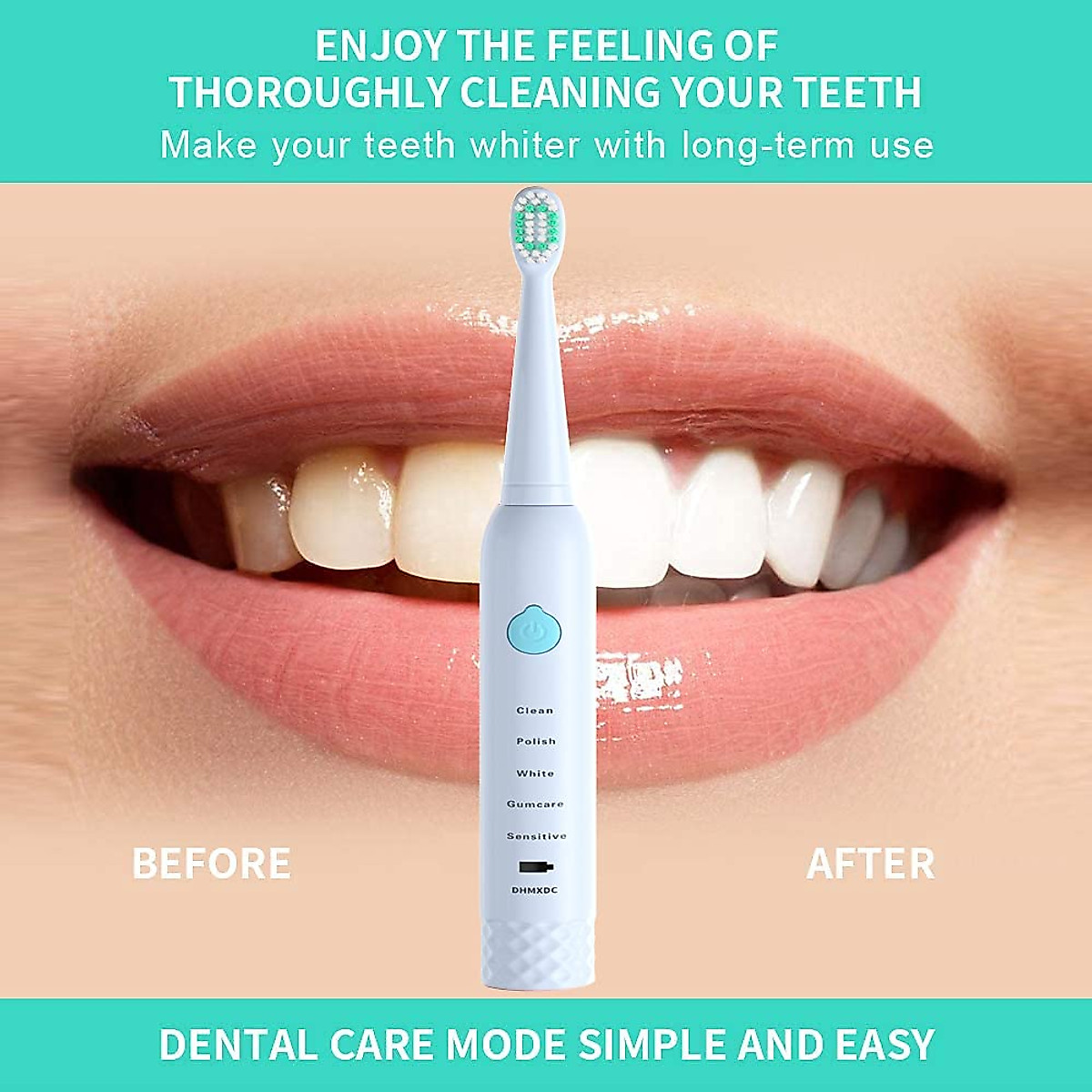 DHMXDC Sonic Electric Toothbrush for Kids and Adults, 5 Modes with 2 Min Build in Timer, Ultrasonic Toothbrush with 4 Brush Heads Charging Power Toothbrush