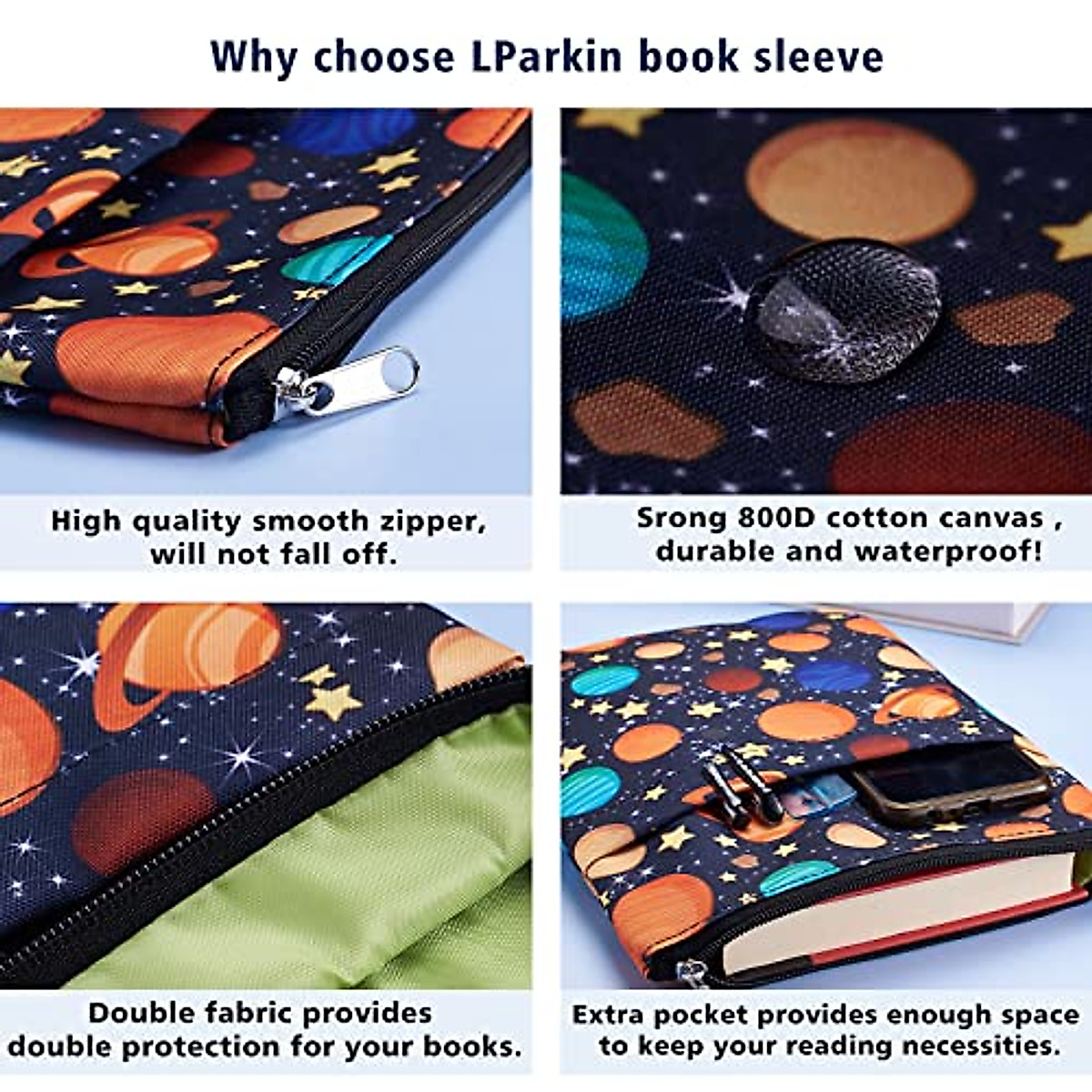 Book Sleeve Galaxy Space Book Protector, Book Covers for Paperbacks, Washable Fabric, Book Sleeves with Zipper, Medium 11 Inch X 8.7 Inch Bookish Gift