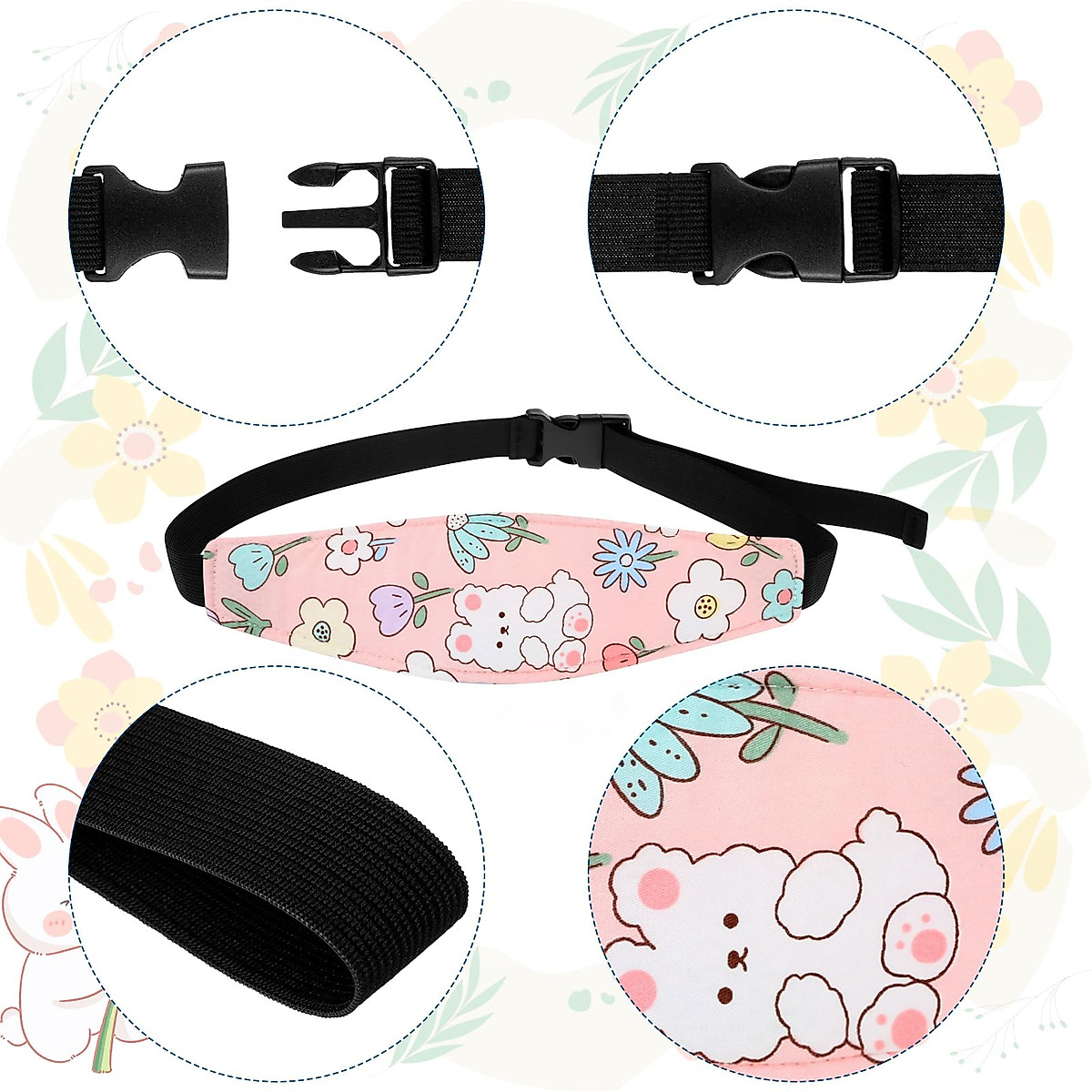 2 Pieces Baby Carseat Head Support, Seat Head Support for Toddler Head Band Strap Headrest, Stroller Seat Sleeping Headrest Neck Relief Head Strap for Kids Children Toddler Infant (Classic Flower)