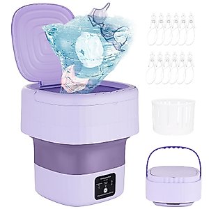 9L Portable Mini Washing Machine Small Portable Washer And Dryer Combo With Clip, Portable Washer Machine Foldable Design For Underwear, Baby Clothes, And Small Items, Ideal For Apartments (Purple)