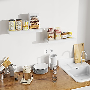 Bellsal Floating Shelves, White Engineered Wood Wall Shelf Set of 2, 15" Wall Mounted Floating Shelf, Hanging Wooden Shelf Invisible with Brackets for Bedroom, Kitchen, Living Room, Bathroom Decor